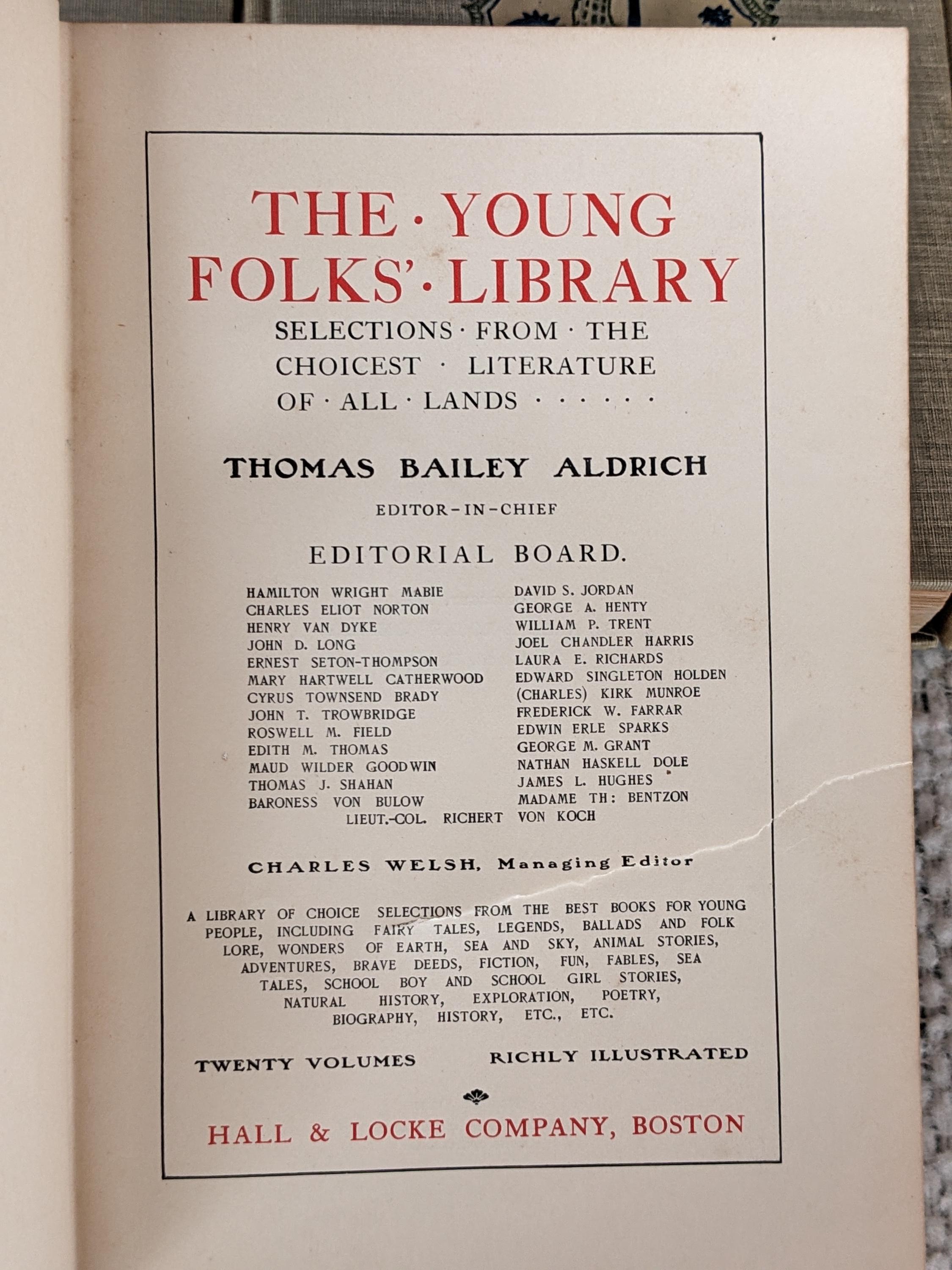 16 Book Lot: the Young Folks Library - Antique 1901 1st Ed- Cloth Bound ...