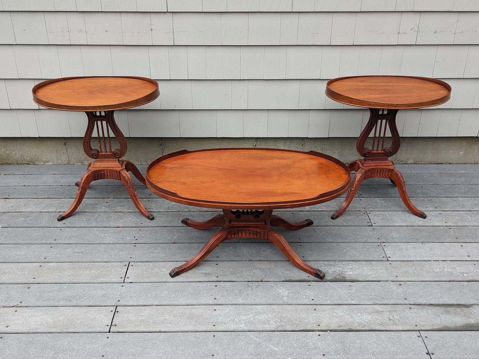 Vintage Mersman Set of Coffee Table + 2 Side Tables, Solid Wood, Harp ...
