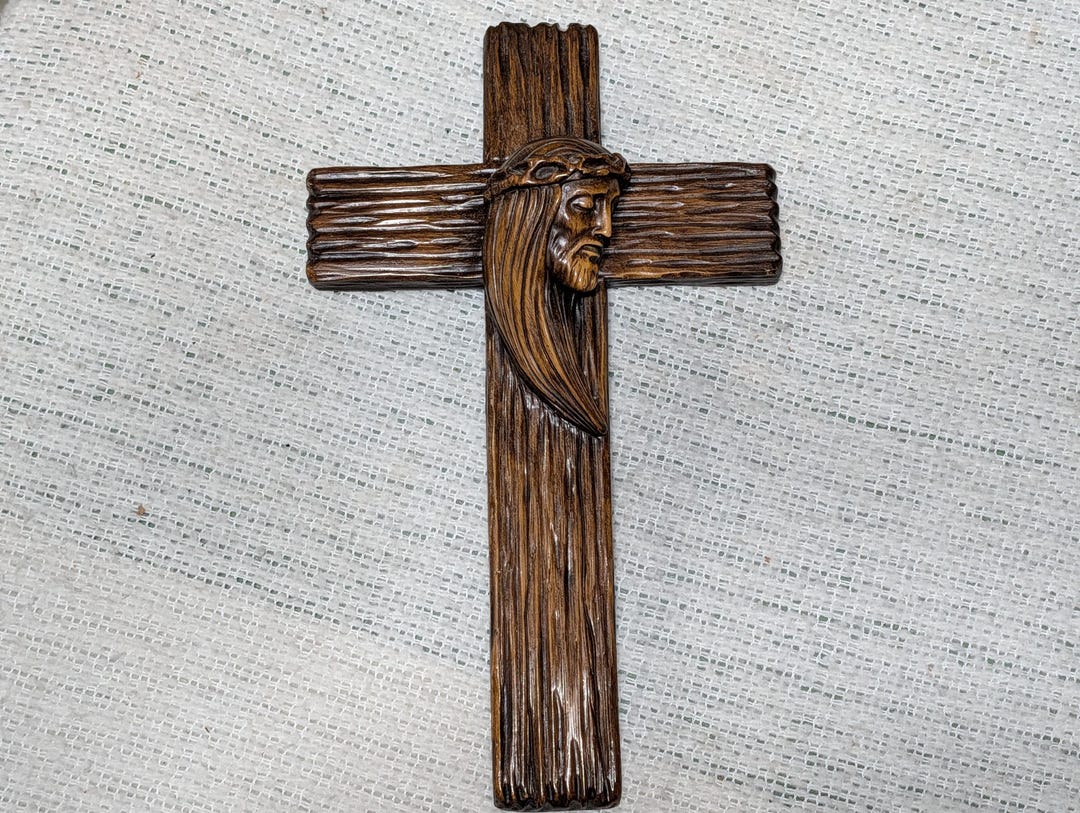 Vintage 1972 Jesus Christ Bust on Cross Crucifix Chalkware Wall Hanging ...