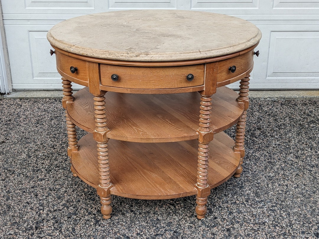 Large Round 3-tier Table, Solid Wood, Ring Turned Spindle Legs, 3 ...