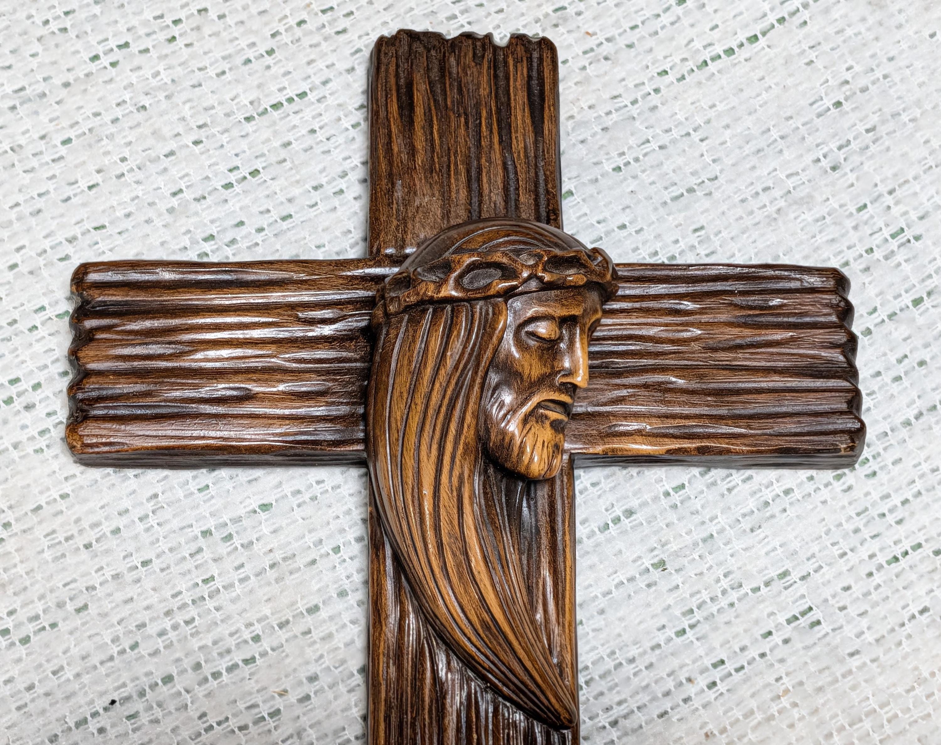 Vintage 1972 Jesus Christ Bust on Cross Crucifix Chalkware Wall Hanging ...
