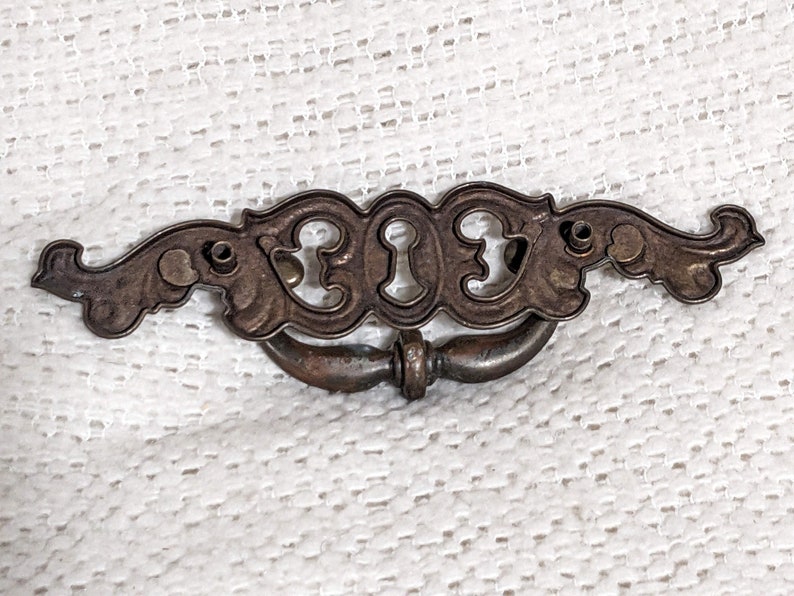 Set of 3 Vintage Large Solid Brass Drop Bail Pull Handles With Keyholes ...