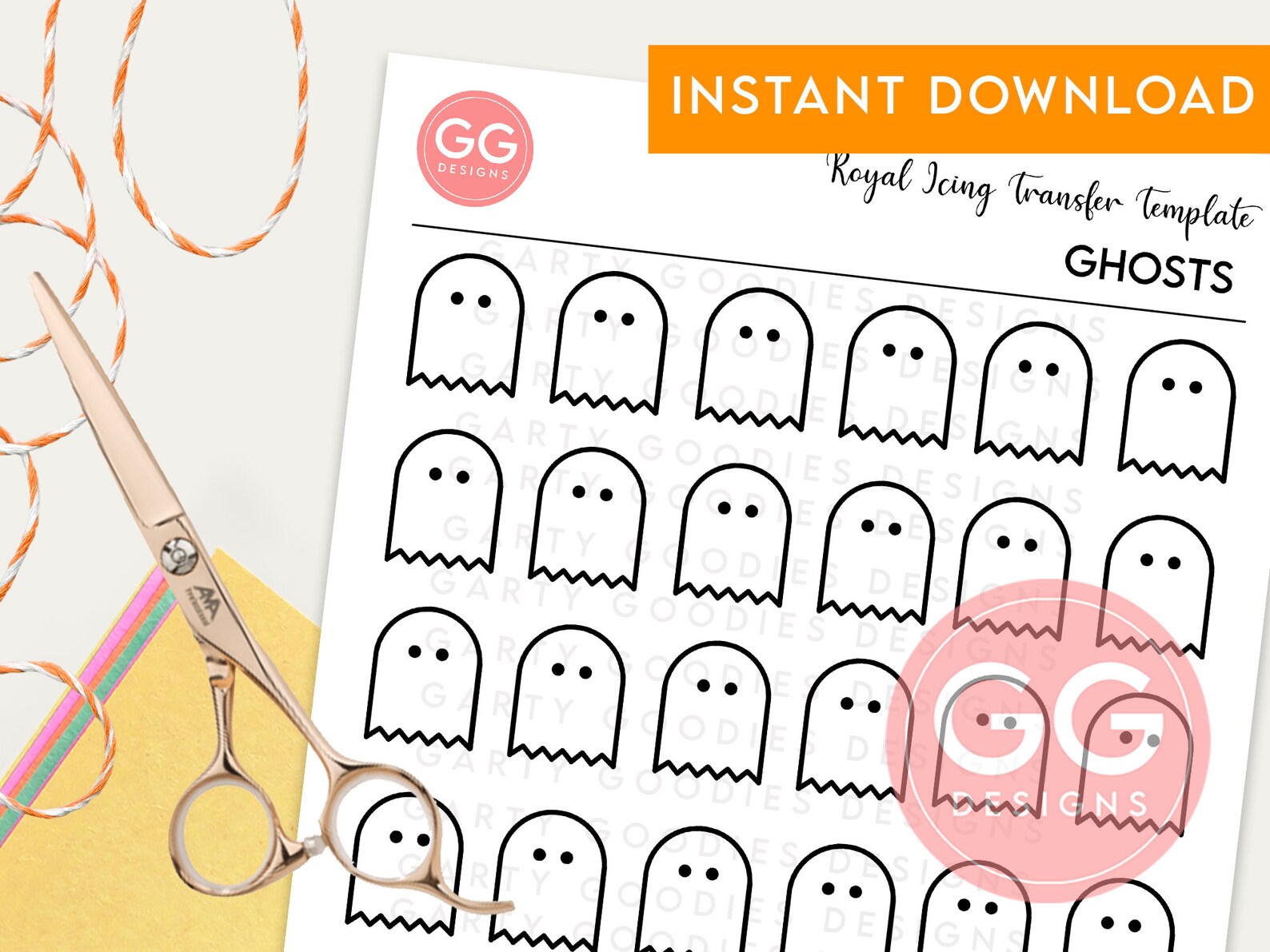Printable Royal Icing Transfer Ghost Sheet // Halloween | Etsy