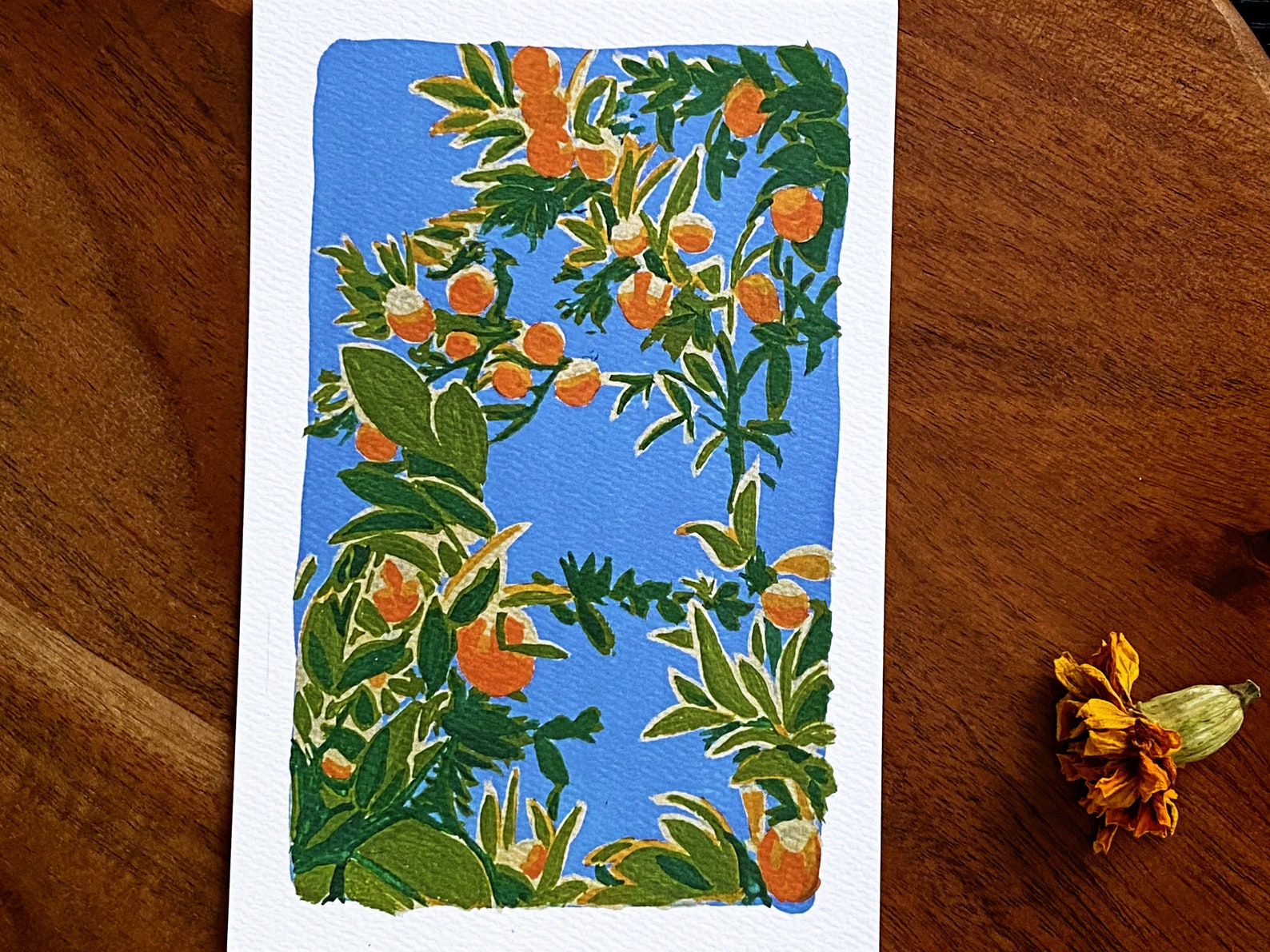 Under the Orange Tree Mini Art Print Fruit Painting 4x6 - Etsy