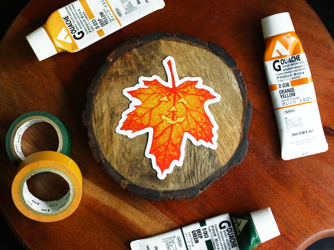 Happy Maple Leaf Waterproof Vinyl Sticker, Halloween Jack-o-lantern ...