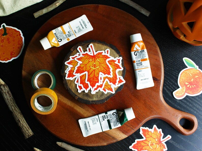 Happy Maple Leaf Waterproof Vinyl Sticker, Halloween Jack-o-lantern ...