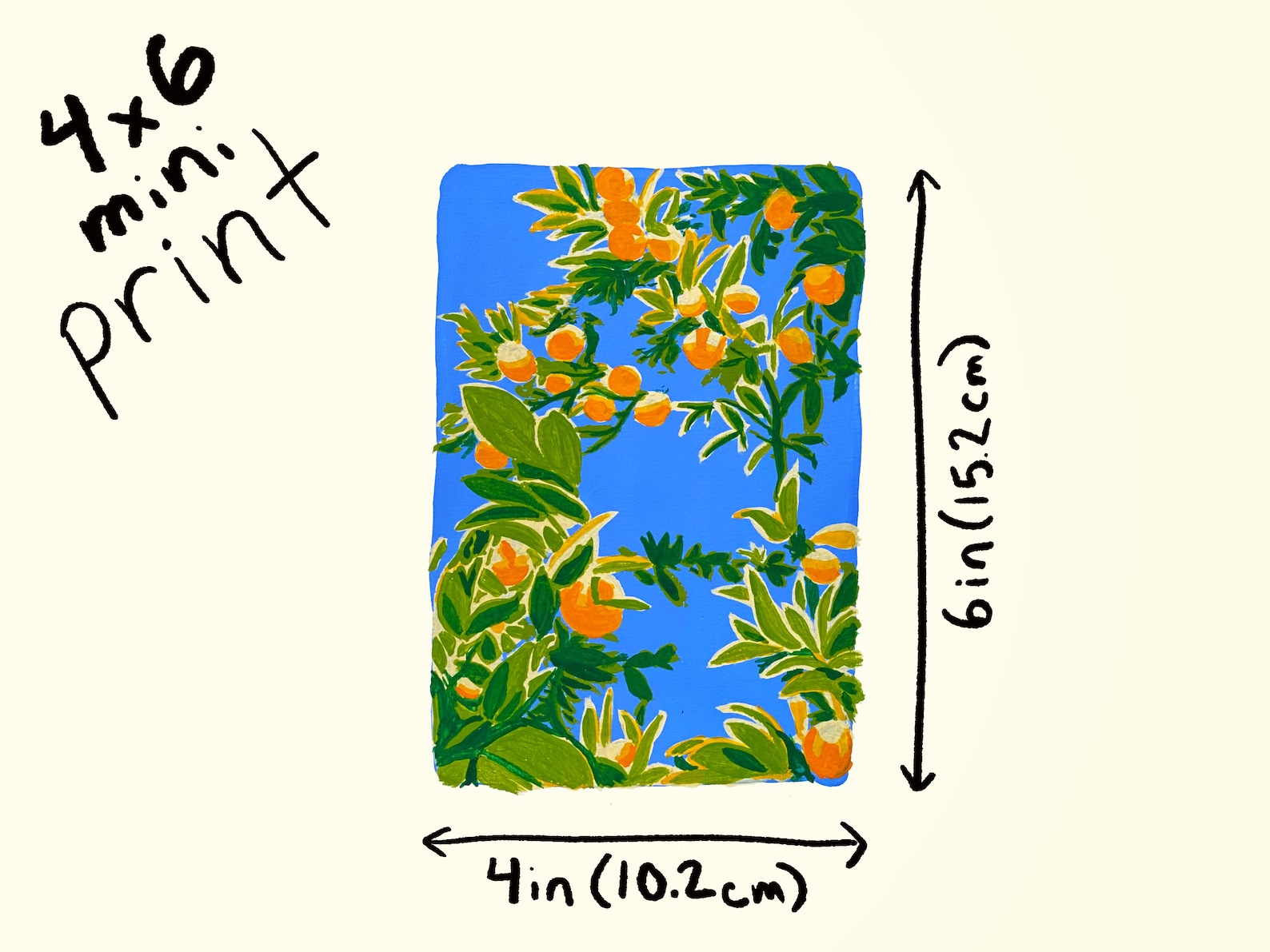 Under the Orange Tree Mini Art Print Fruit Painting 4x6 - Etsy