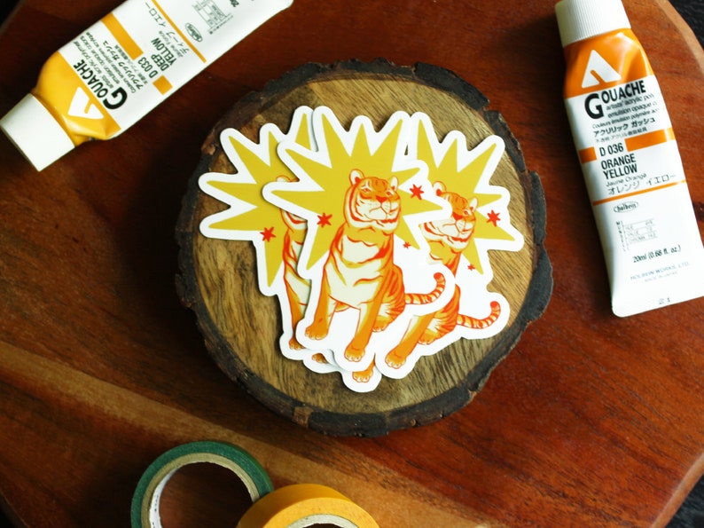 Big Chonk Waterproof Vinyl Tiger Sticker Painted Tiger Decal - Etsy