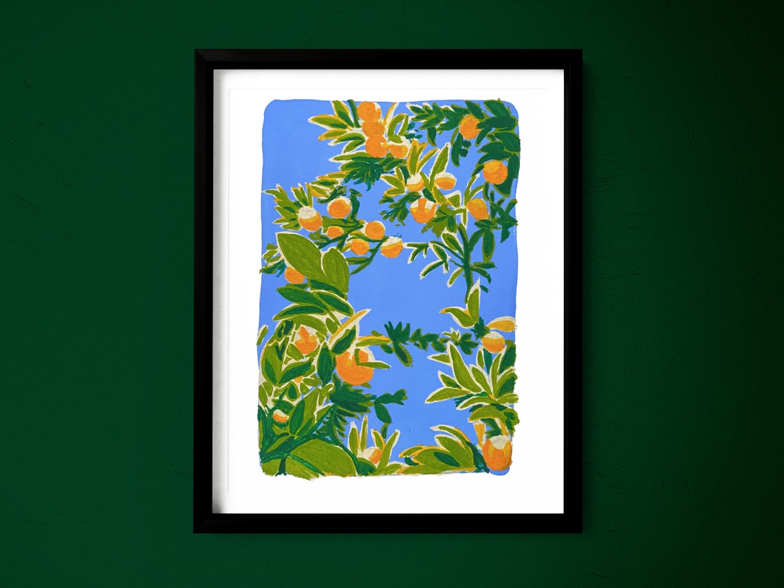 Under the Orange Tree Mini Art Print Fruit Painting 4x6 - Etsy