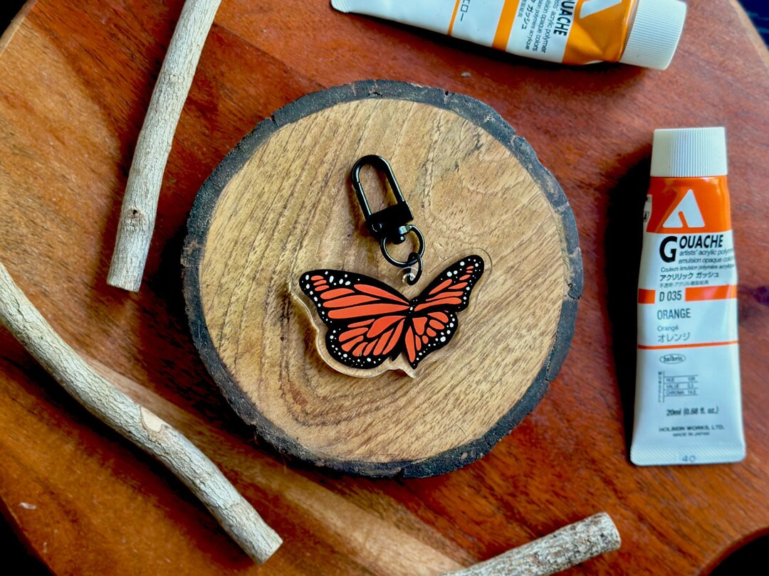 Monarch Butterfly Acrylic Keychain With Black Lobster Claw Keyring - Etsy