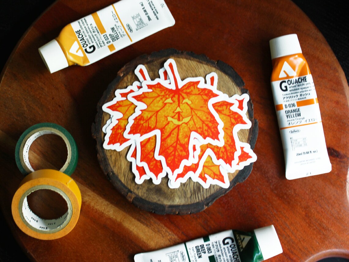 Happy Maple Leaf Waterproof Vinyl Sticker, Halloween Jack-o-lantern ...