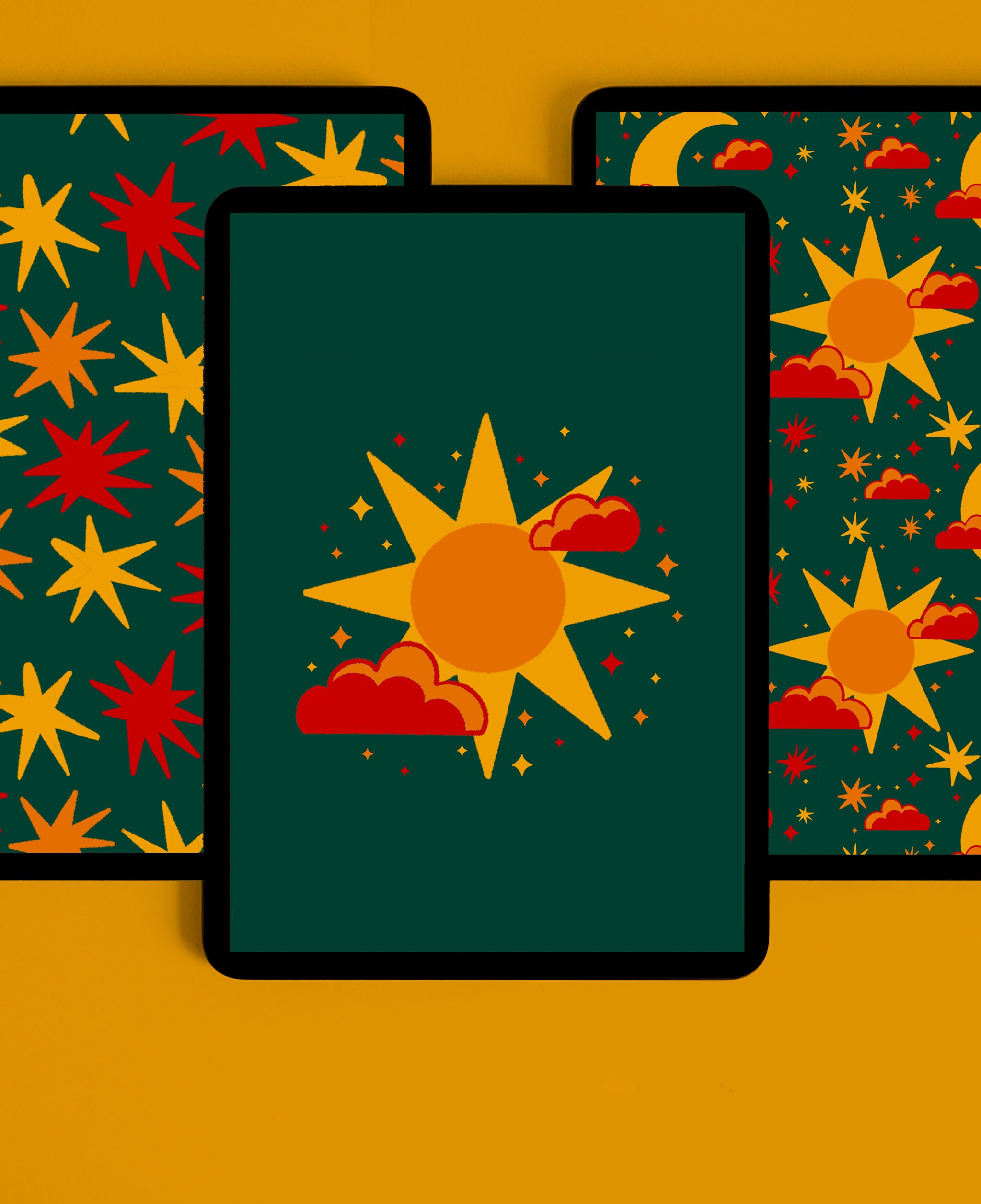 Green sun and Stars Digital Wallpapers and - Etsy