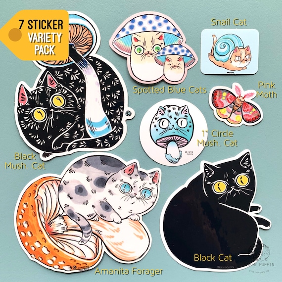 Mushroom Cat Sticker Handmade Sticker Waterproof Sticker Paper Stickers ...