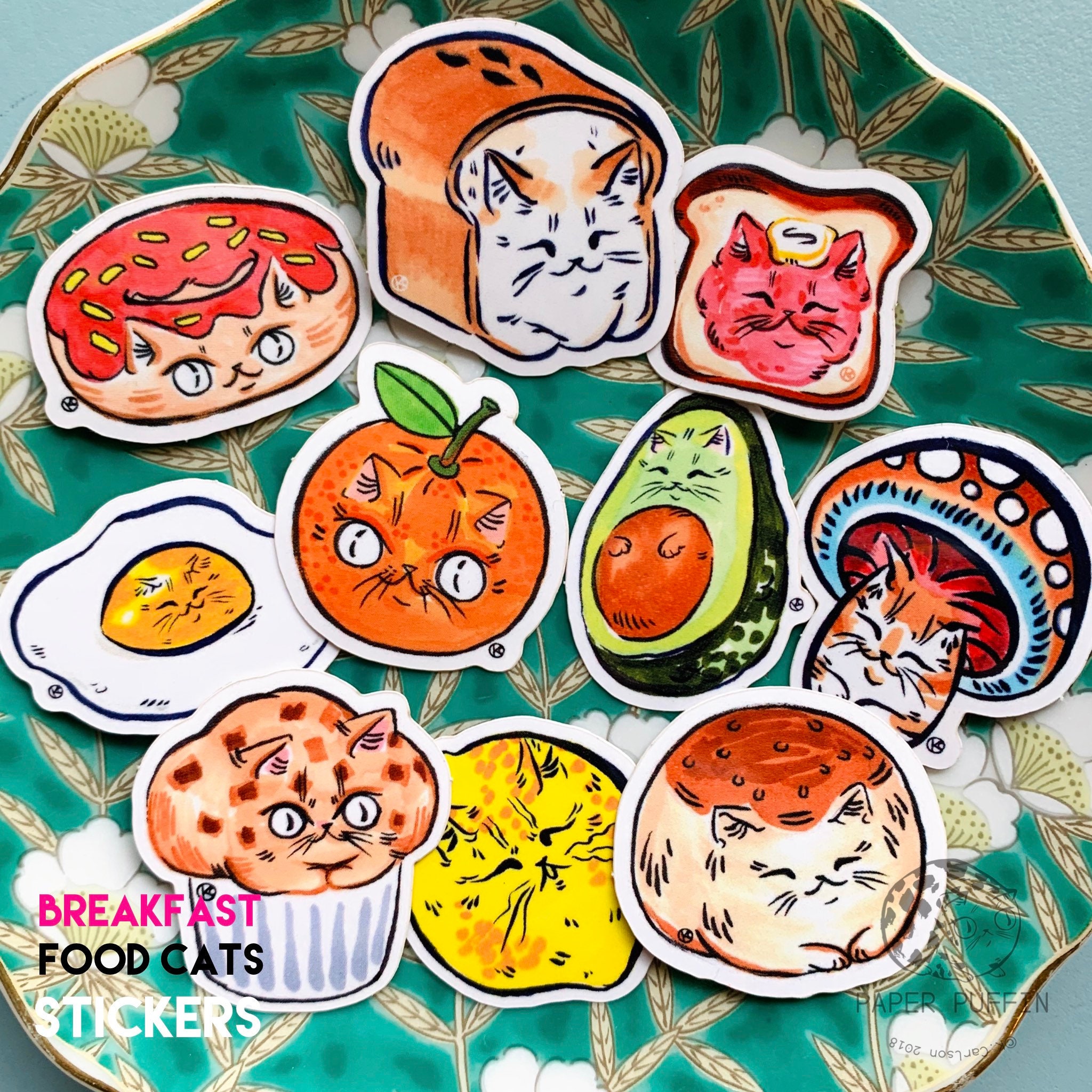 Breakfast Cats 10 Pack Food Cat Stickers by PaperPuffin | Etsy