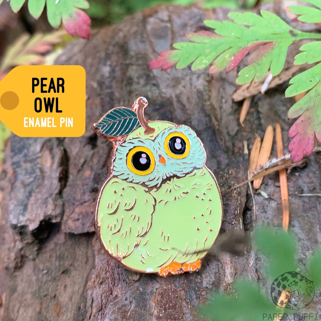 Pear Owl Cat Enamel Pin by Paper Puffin - Etsy