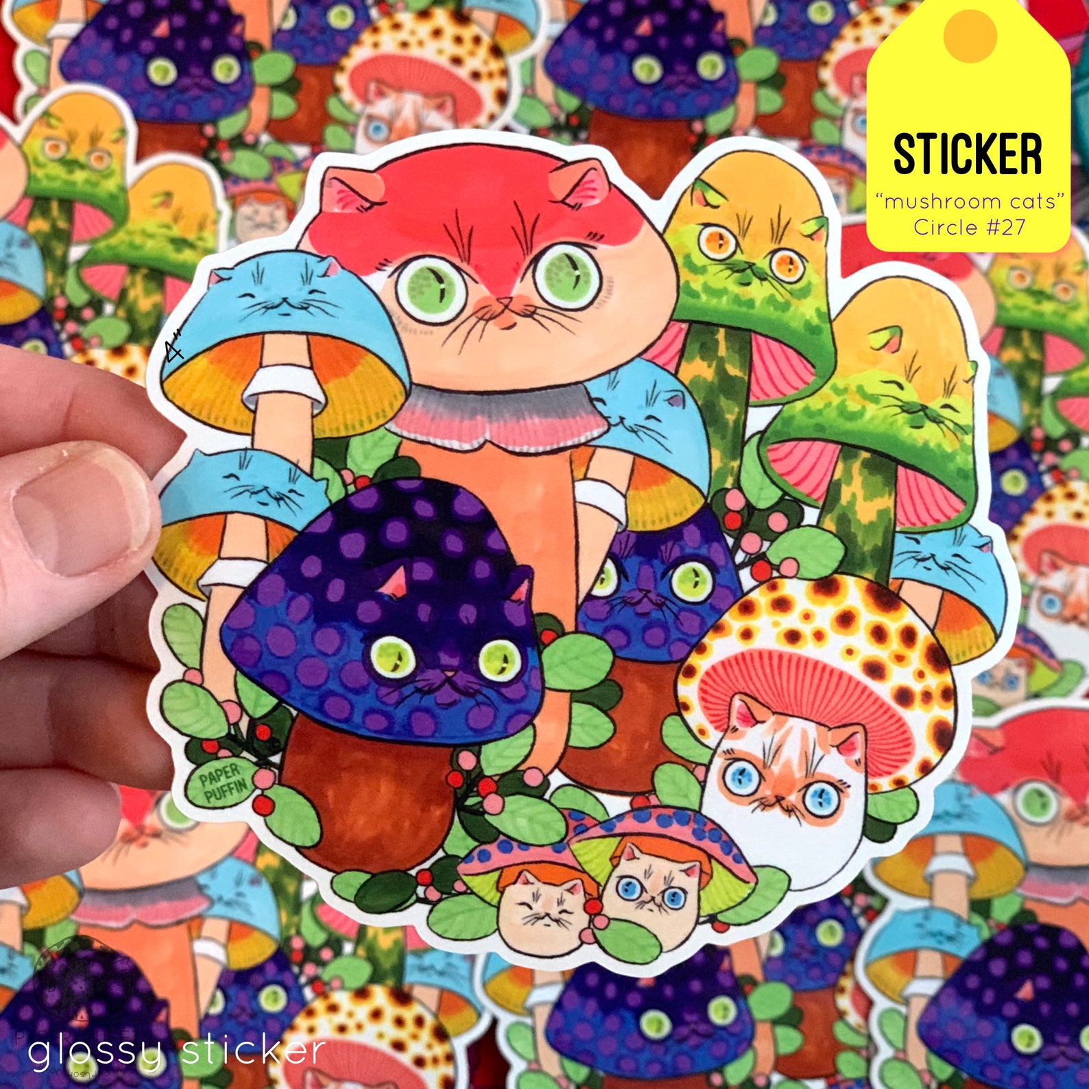 Lg Mushroom Cat Sticker 27 by Paperpuffin - Etsy