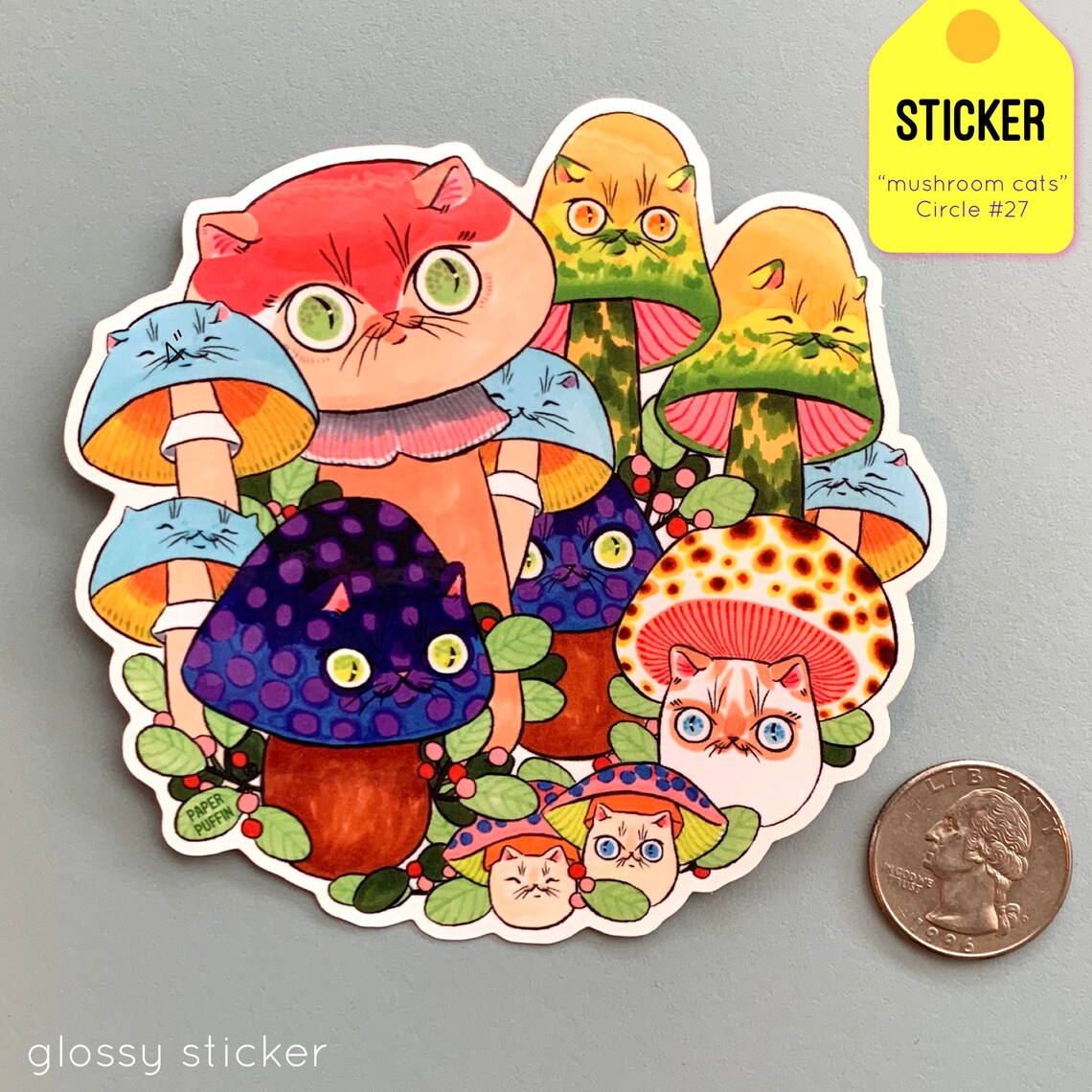 Lg Mushroom Cat Sticker 27 by Paperpuffin - Etsy