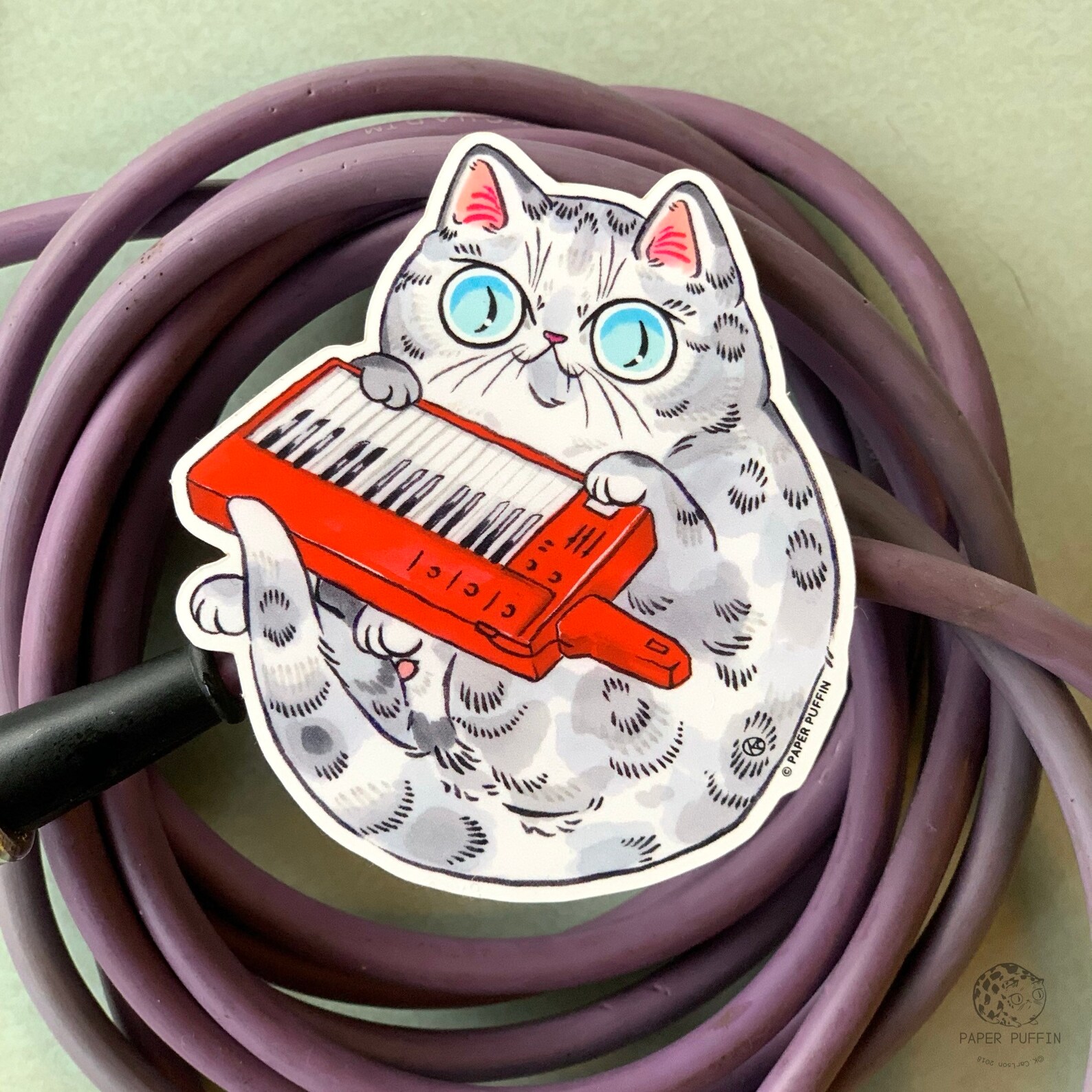 Synthesizer Cat Stickers 3 Stickers by Paperpuffin | Etsy