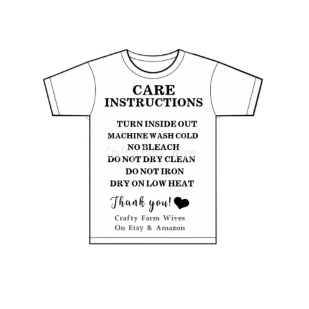20 Shirt Care Cards, Shirt Care, Shirt Care Instructions, Tshirt Care ...