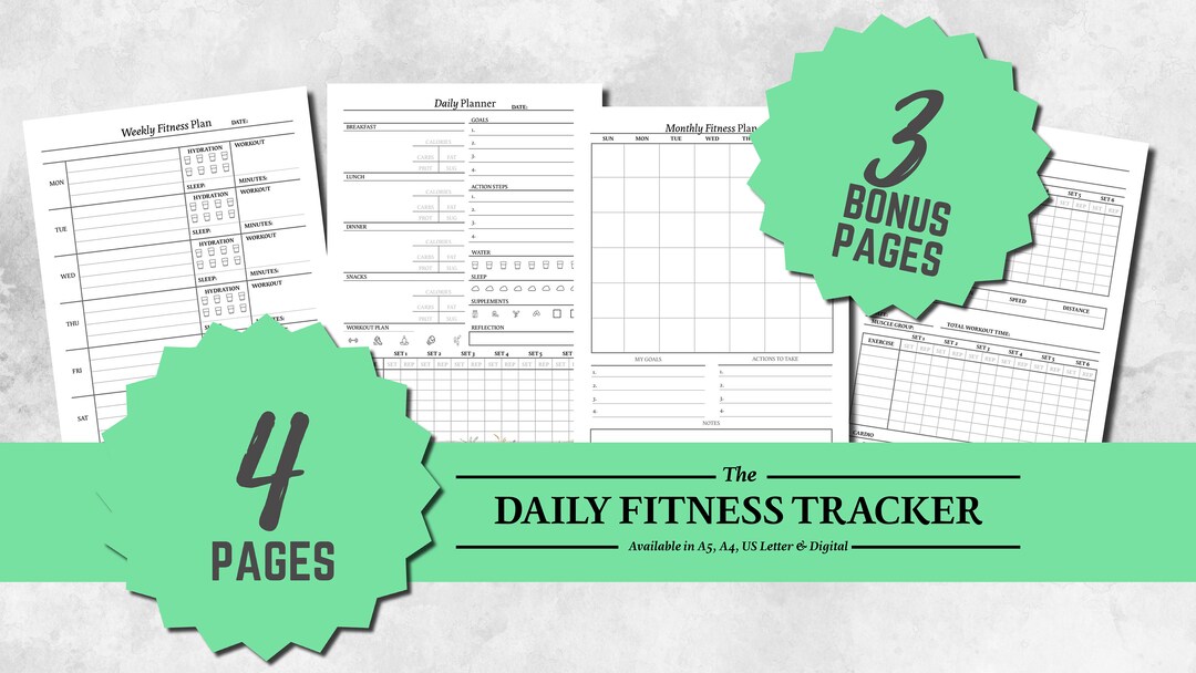 Daily Fitness Tracker Printable Bundle Daily Fitness Planners, Weekly ...