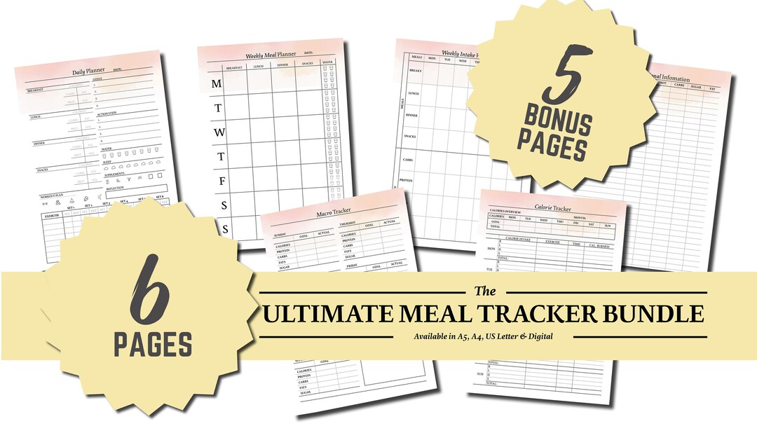 Meal Tracker Printable Bundle Fitness Planner Daily & Weekly Food Plan ...