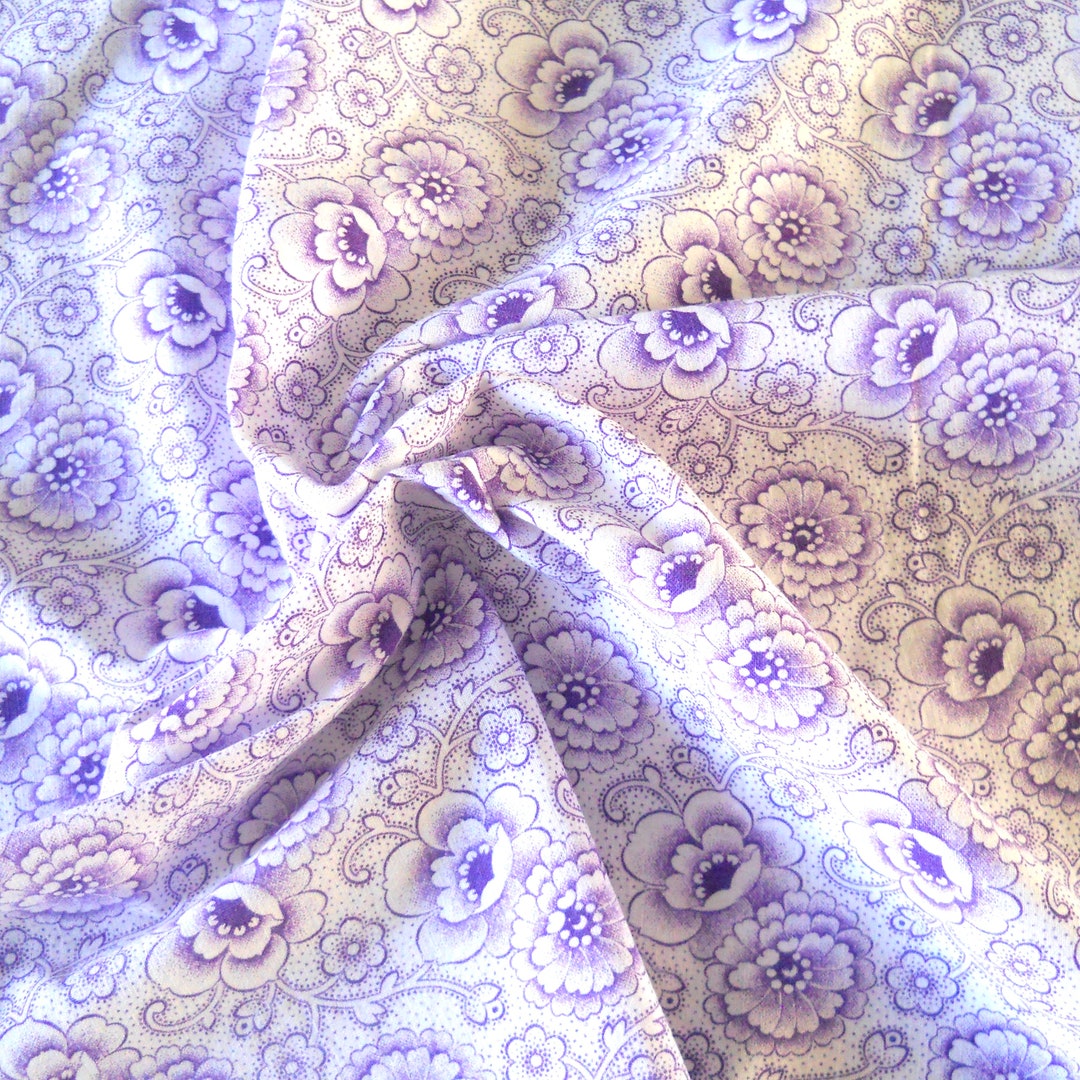 Vintage Purple Floral Fabric French Vintage Cotton Quilt Fabric Purple ...
