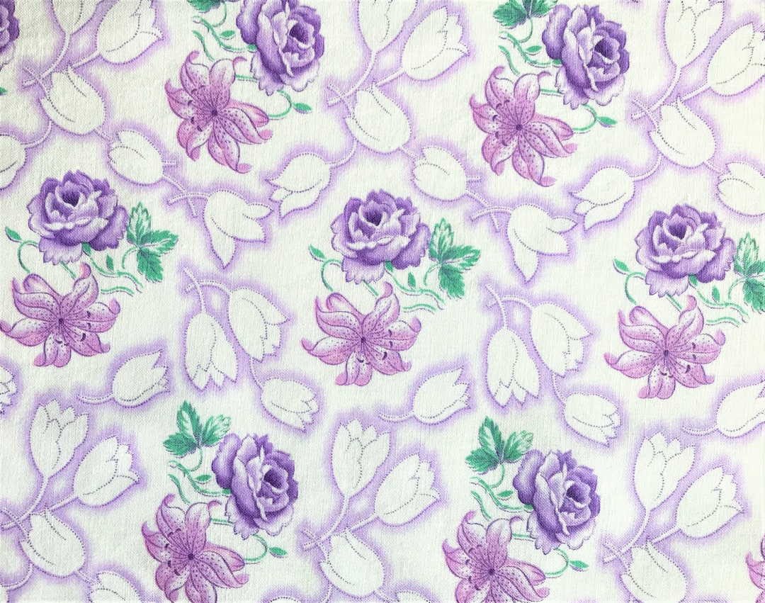 Vintage French Purple Floral Fabric Quilting Fabric Vintage Purple ...