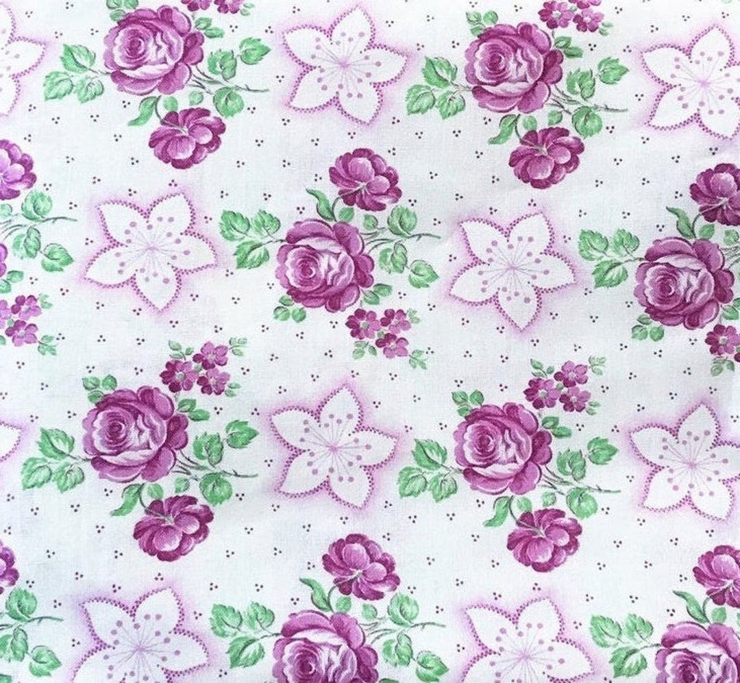 French Floral Fabric Violet Roses French Vintage Fabric Patchwork ...