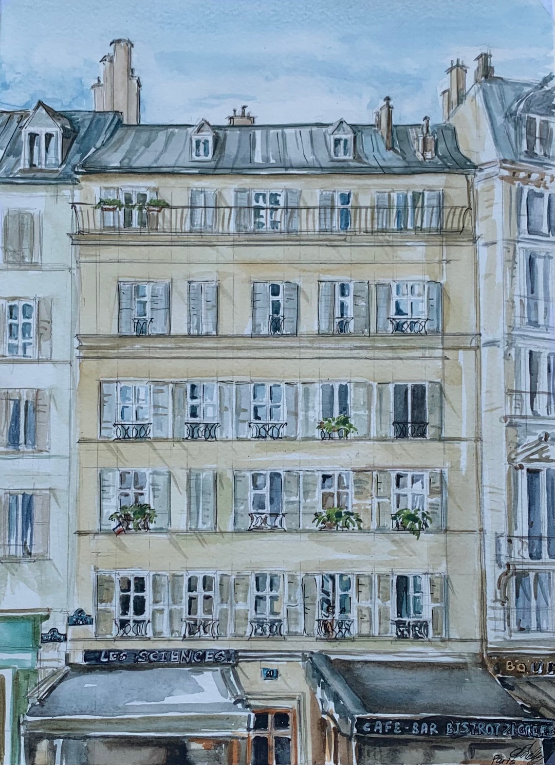 Paris, France Facade/parisian Cafe /restaurant Original Watercolor ...