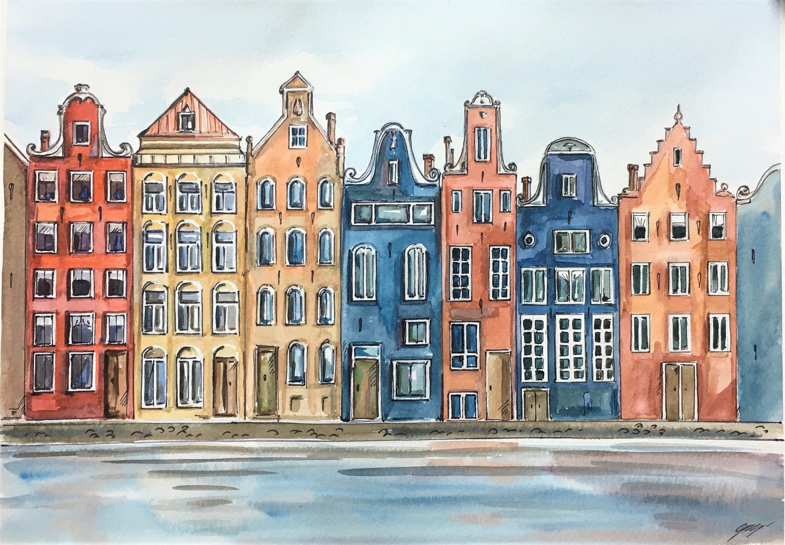ORIGINAL watercolor Amsterdam Canal/Holland | Etsy