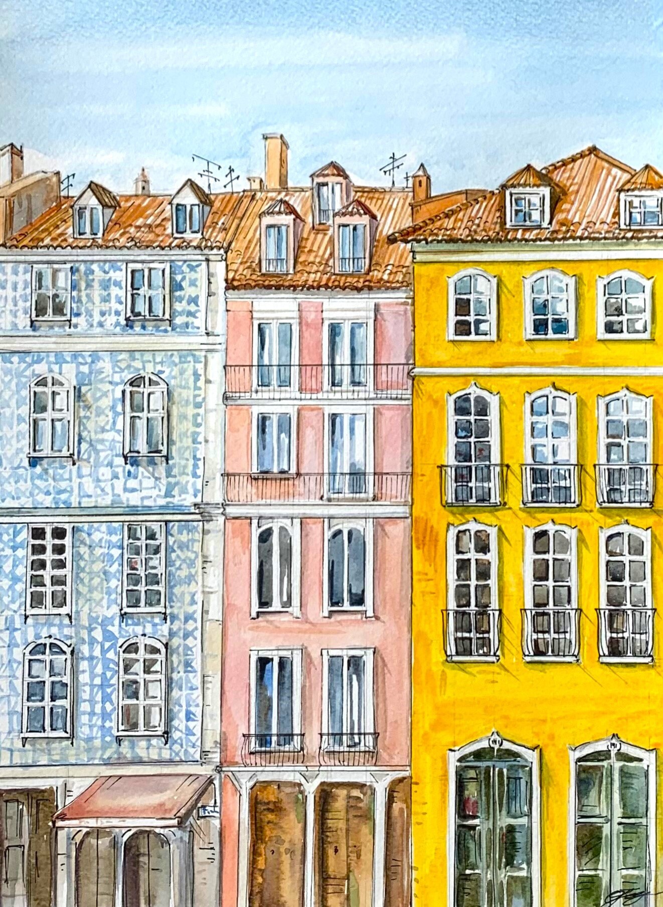 Original Watеrcolor Painting of Lisbon Houses, Portugal/cityscape ...