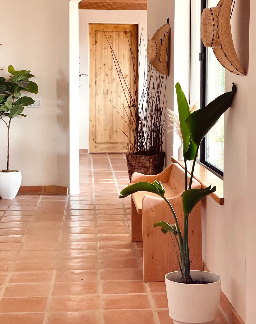 Low Back Modern Boho Wood Bench - Etsy