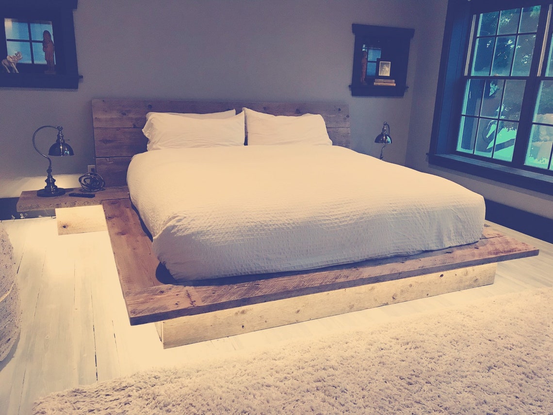 Platform Bed Base With Nighstands and Elongated Angled Solid - Etsy