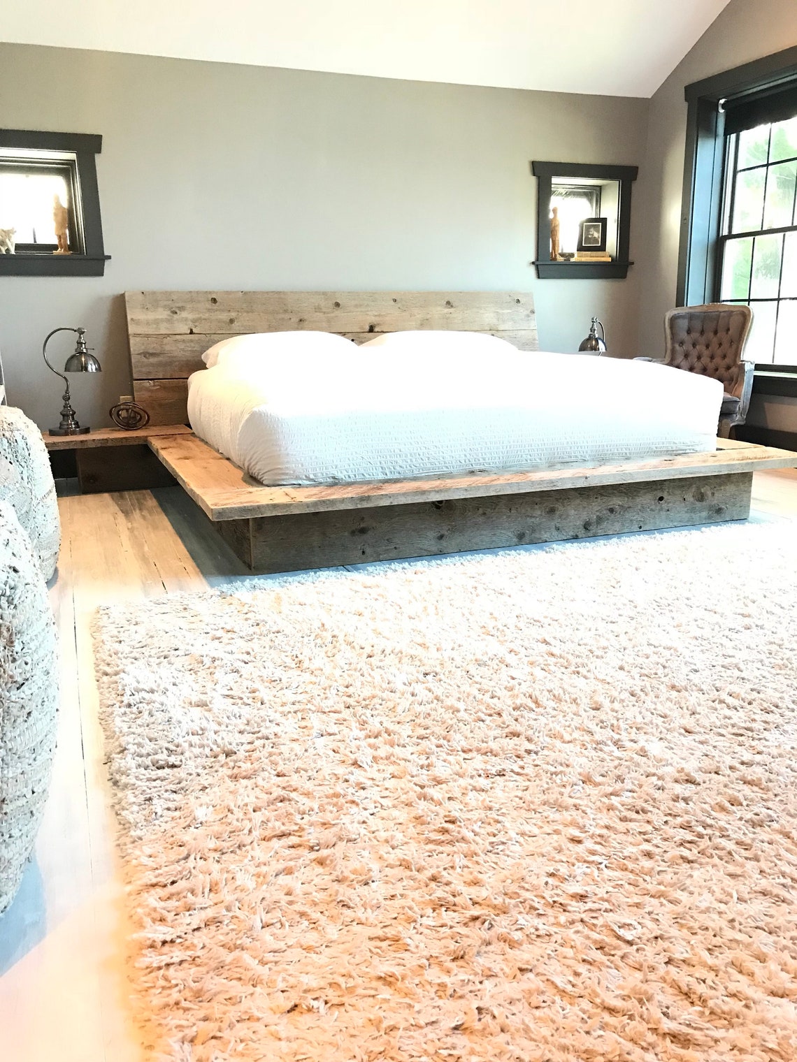 Platform Bed Base With Nighstands and Elongated Angled Solid - Etsy