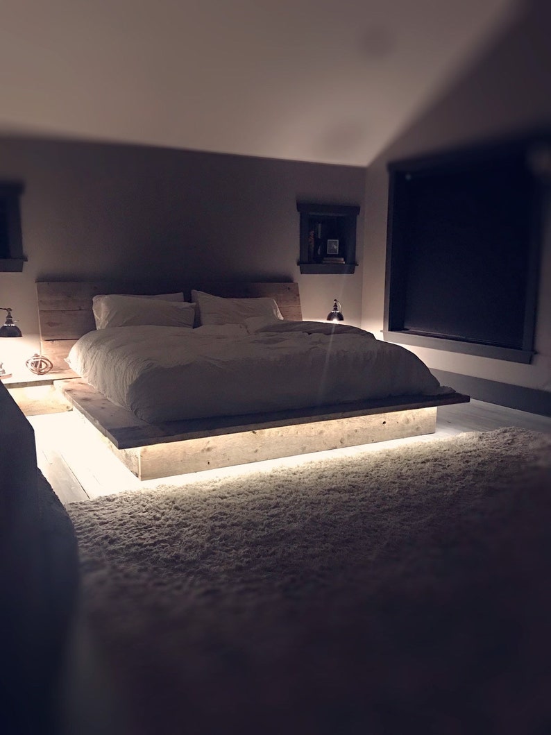 Platform Bed Base With Nighstands and Elongated Angled Solid - Etsy