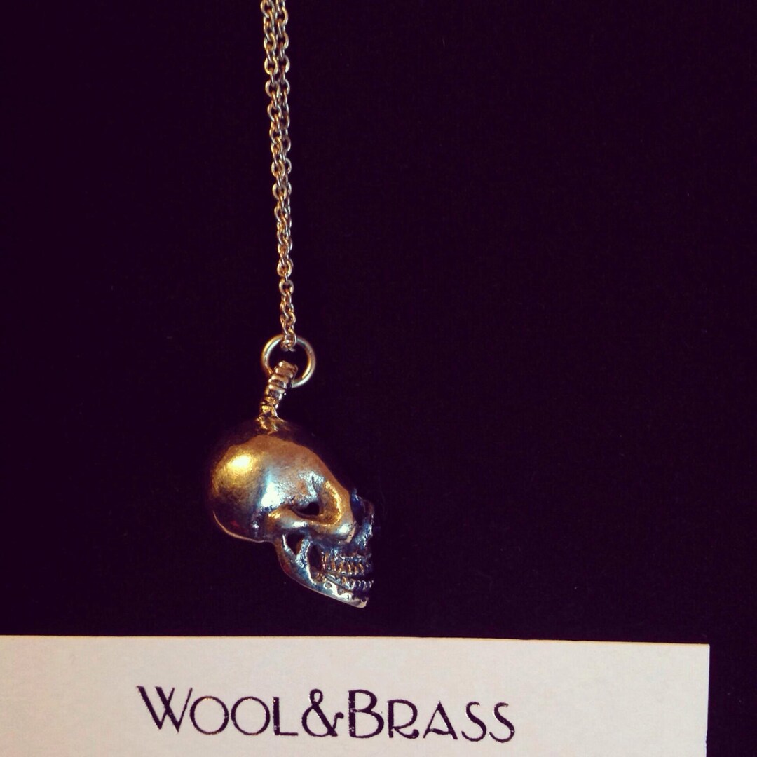 Brass Gold Necklace With Long Chain and Skull Design - Etsy