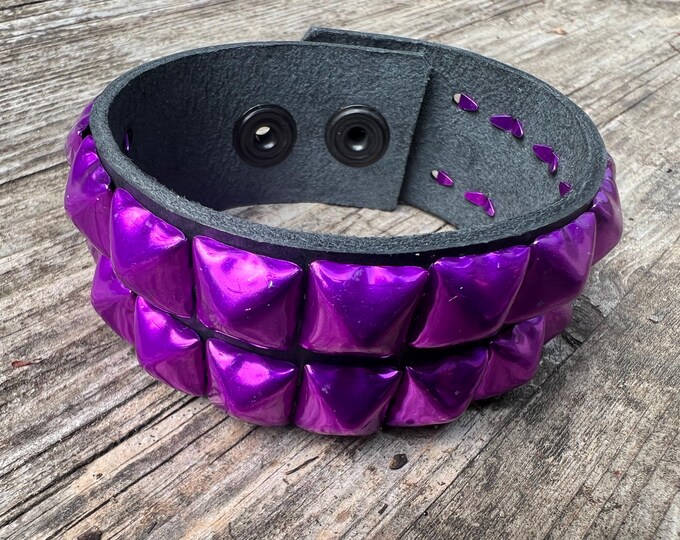 Spooky Purple Goth Bracelet With Two Rows of 1/2” Pyramid Studs - Etsy