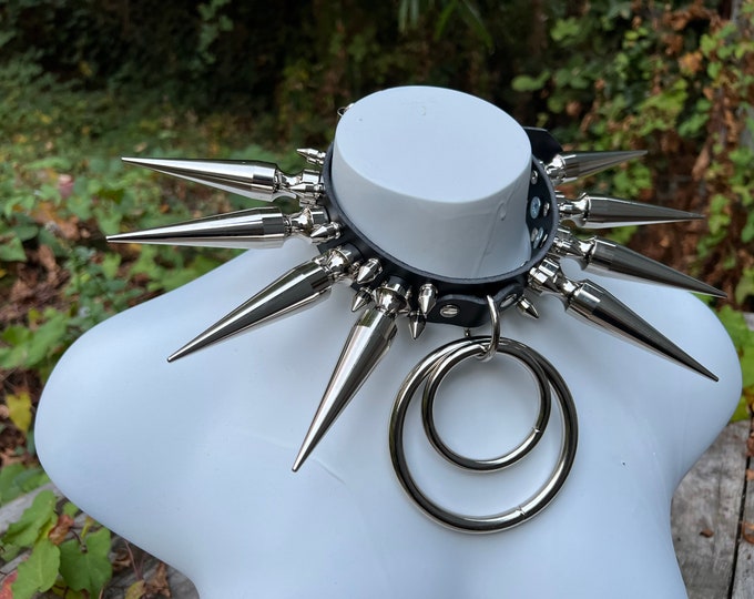 Black Spiked Choker With Double Rings and 4 Spikes and Some Little Ones ...
