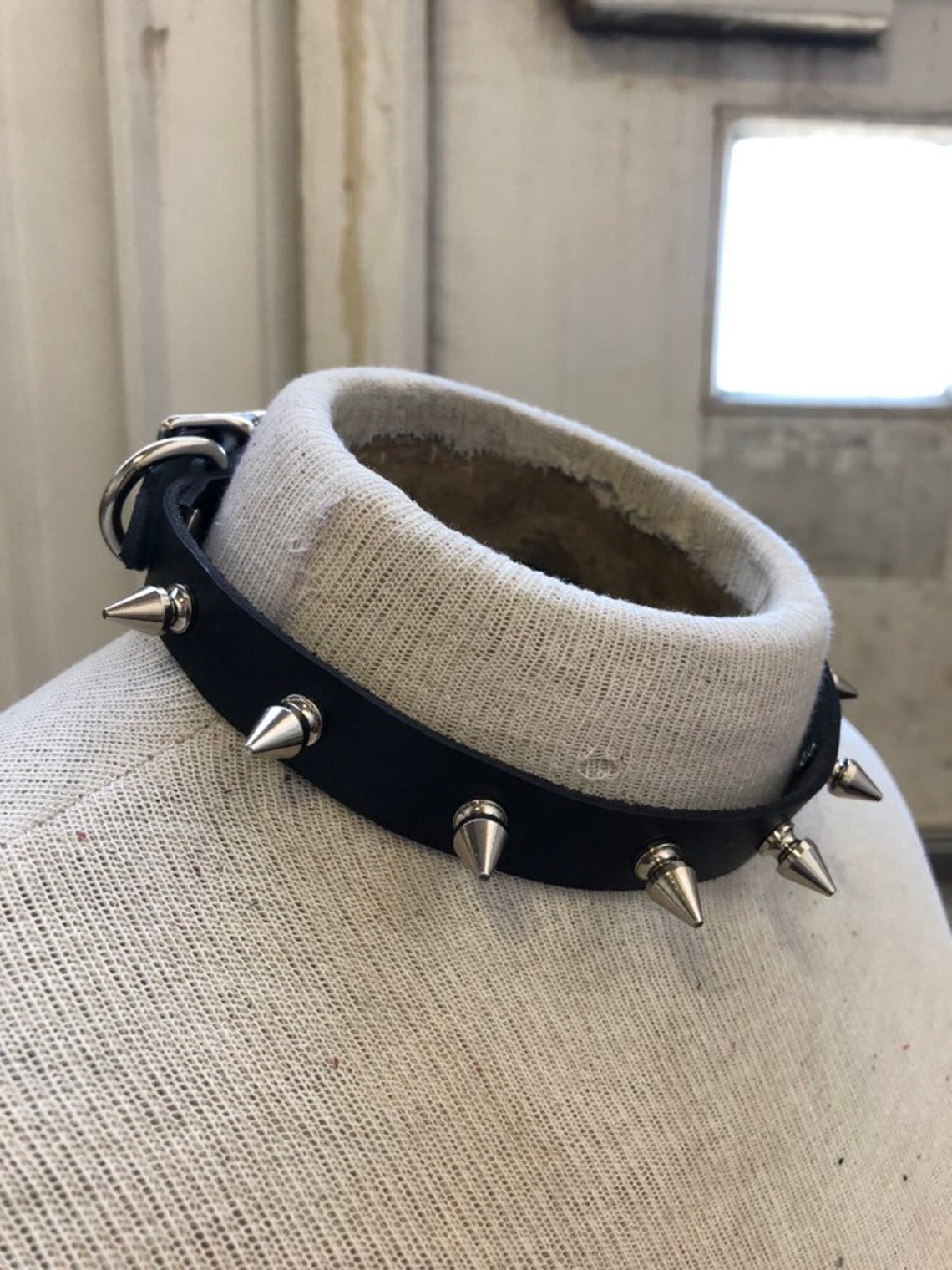Leather Punk Collar With 9 Spikes | Etsy