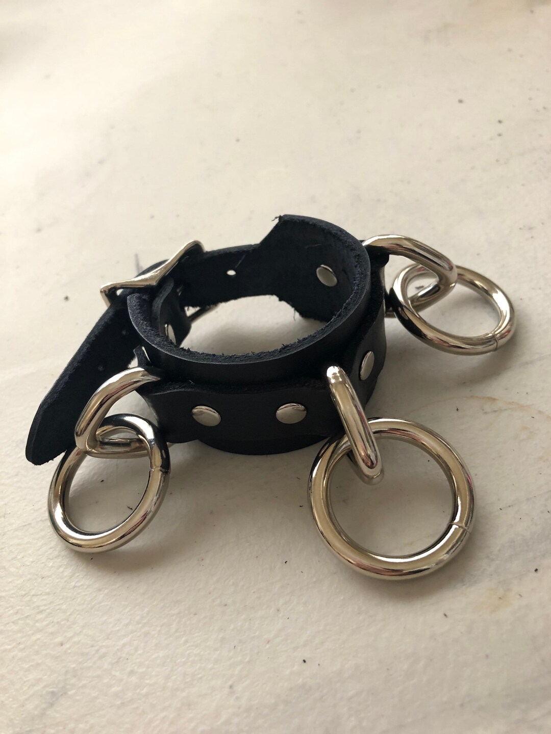 Leather Punk Cuff Bracelet With 3 Rings - Etsy