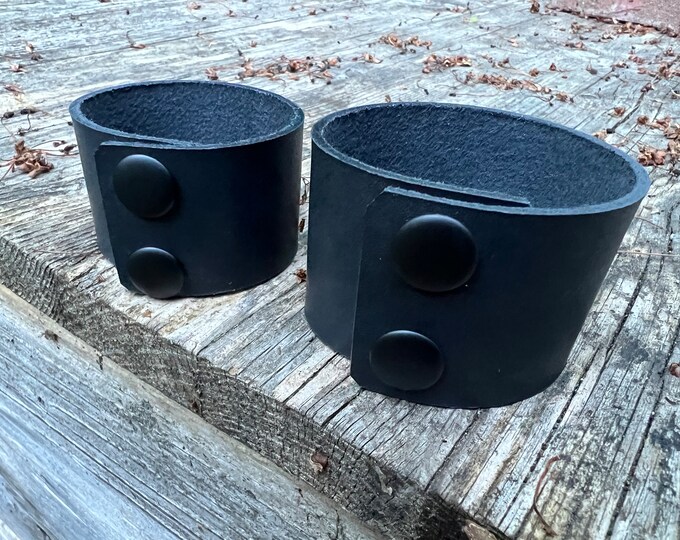 Plain Black Distressed Leather Wrist Cuff Bracelet With Black Hardware ...