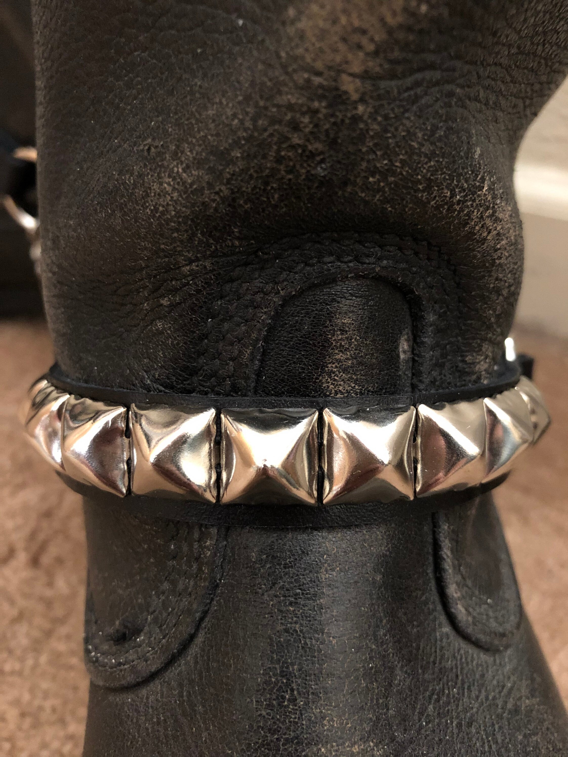 Studded leather punk boot strap with pyramid studs | Etsy