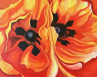 Poppy Red Flower Inspired by Georgia O'keefe 24x24 Oil on Stretch ...