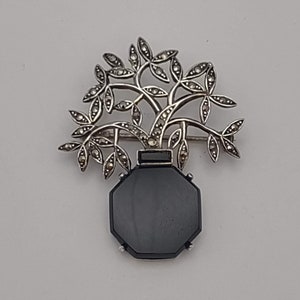 Ornate 925 Silver Tree Design With Marcasite and Onyx Pin Silver ...