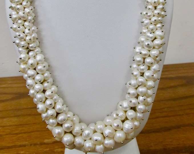 Pearl Rope Necklace. Creamy White Pearls. Woven Freshwater Pearl ...