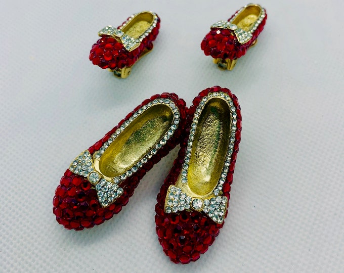 TARA Retro Rhinestone Ruby Slipper Pin and Earring Set Item K # 1360 - Etsy