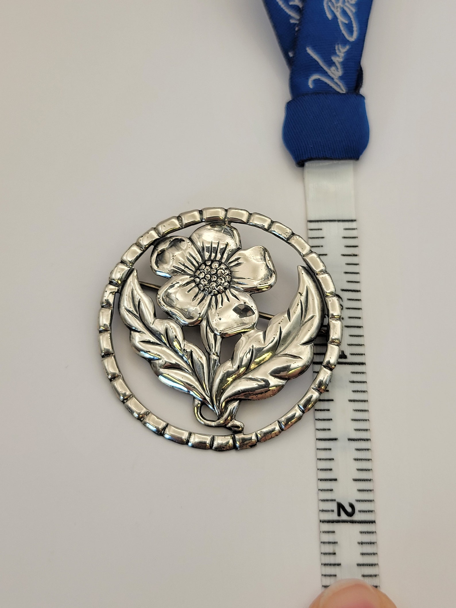 Sterling Silver Circular Vintage Flower Pin- Marked Sterling Silver ...