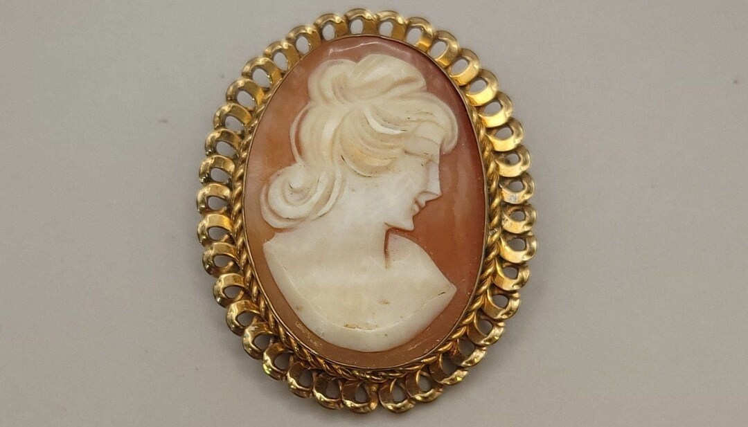 Van Dell- 12k Gold Filled Hand Carved Shell Cameo Pin- 12kt GF Shell ...
