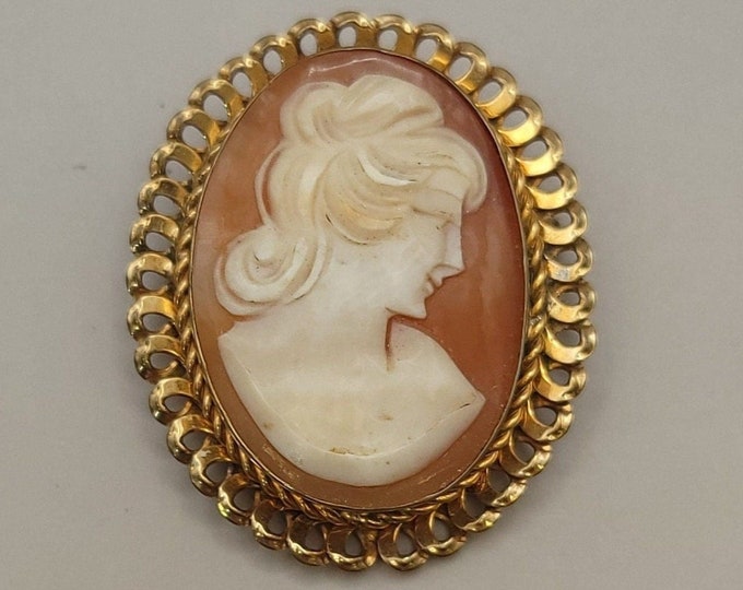 Van Dell- 12k Gold Filled Hand Carved Shell Cameo Pin- 12kt GF Shell ...
