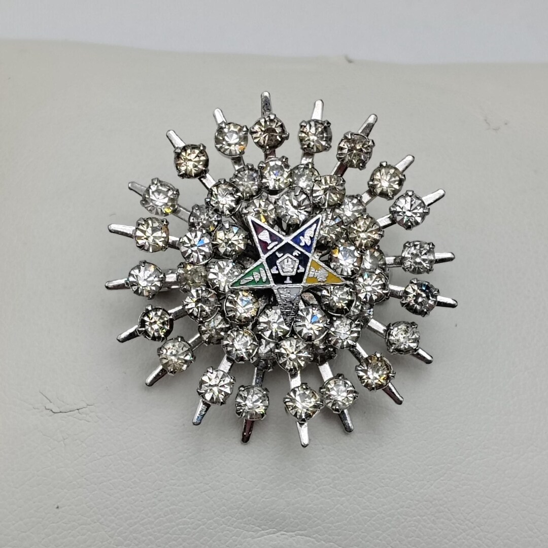 Eastern Star Prong Set Rhinestone Star Burst With Enameled Symbol ...